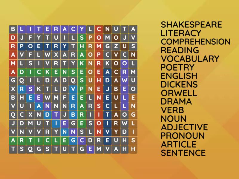 Literature word search - Wordsearch
