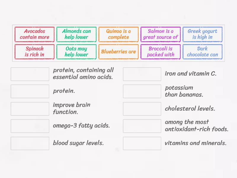 Healthy food facts. - Match up