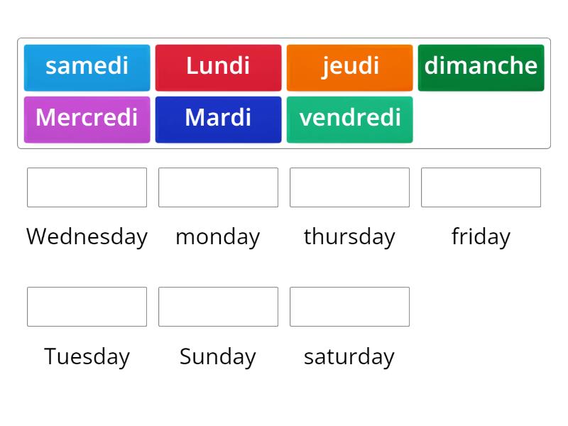 days of the week french - Match up