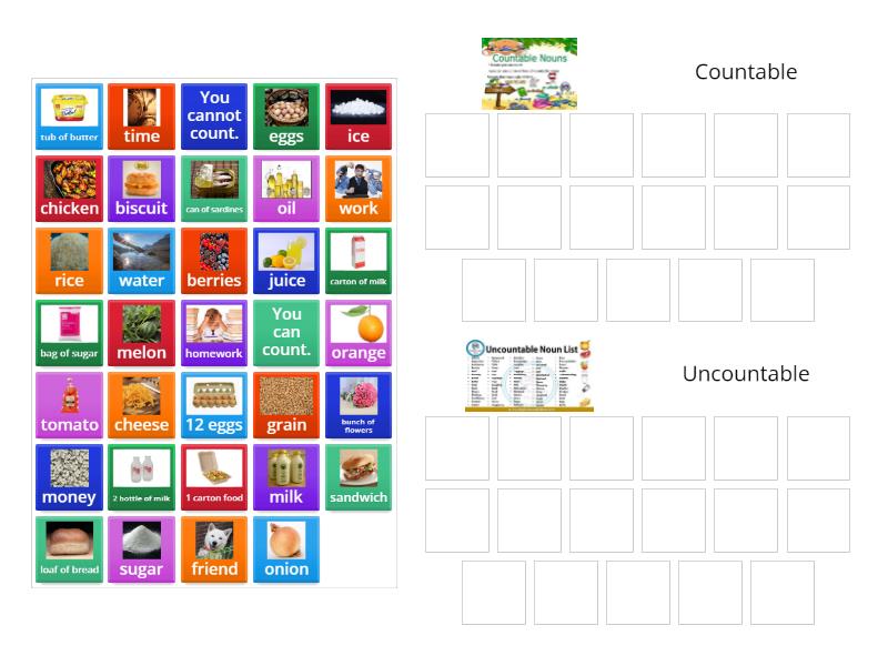 Countable and Uncountable Nouns - Group sort