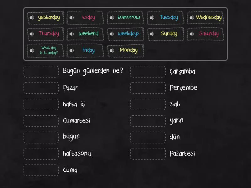 Turkish days of the week - Une las parejas