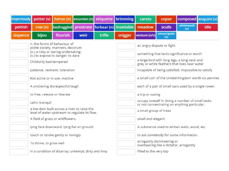 Wind in the Willows - Ch 1 - Vocab - Match up