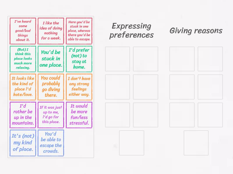 1D. Expressing preferences and giving reasons - Group sort