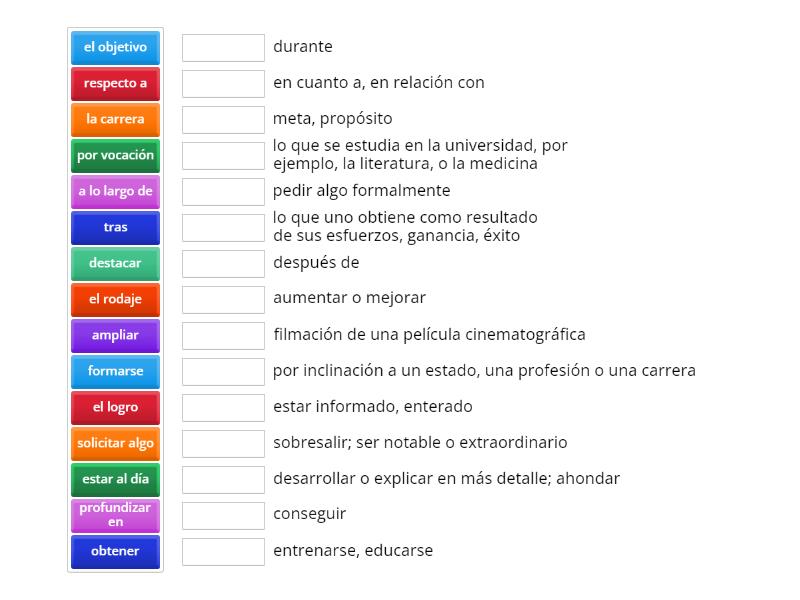 Vocabulario NP 3, unidad 10 II - Match up