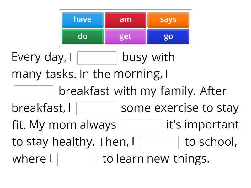 A1 verbs text - Complete the sentence