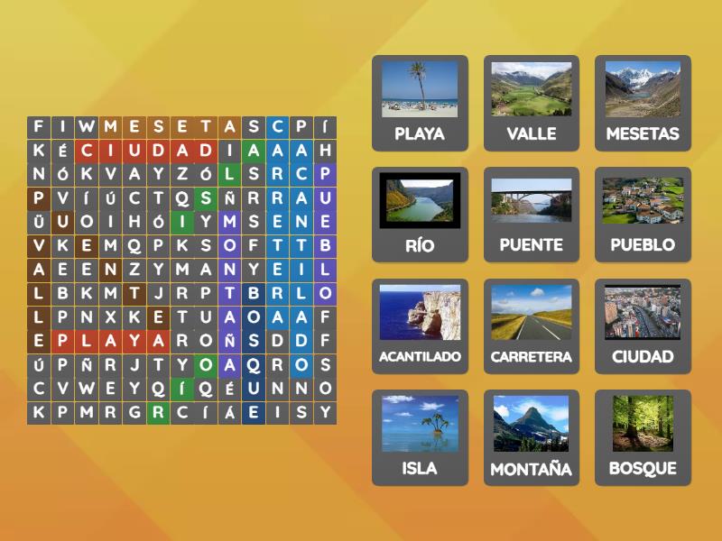 SOPA DE LETRAS. VOCABULARIO DEL PAISAJE - Wordsearch