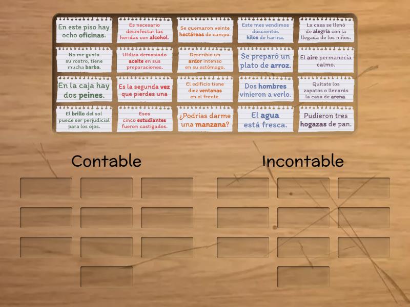 Los sustantivos: contable o incontable? - Group sort