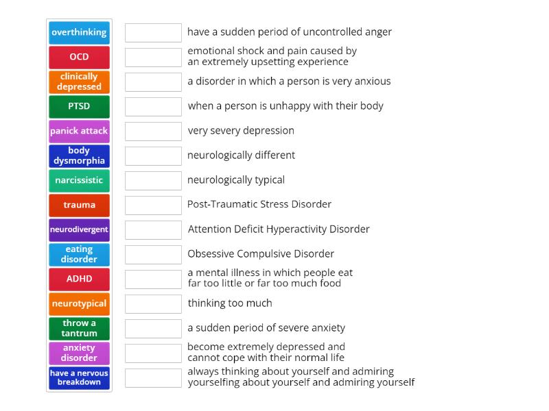 Mental Health Vocabulary - Match up