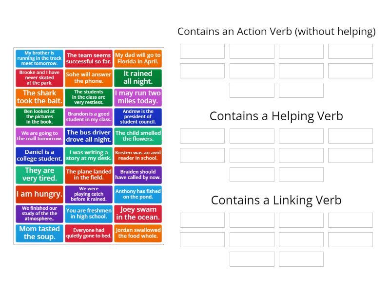 2023 Verbs: Action, Helping, Linking - Group sort