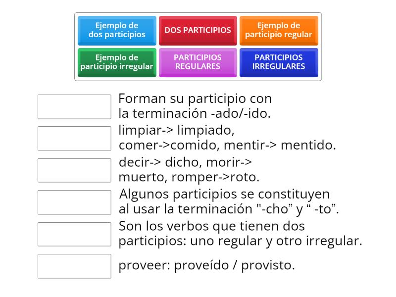 Participios regulares e irregulares - Une las parejas