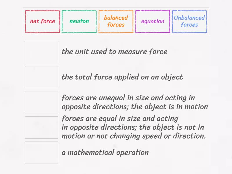 Grade 3 Science Vocabulary Balanced and Unbalanced Forces - Match up
