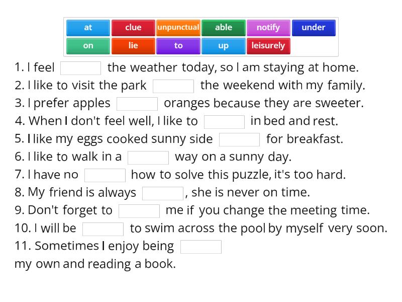 Кристина vocab recap - Complete the sentence