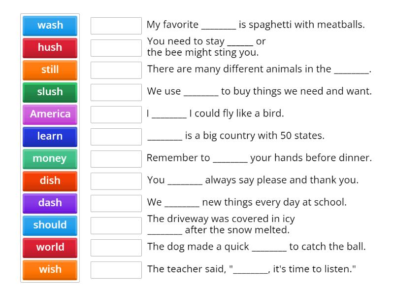 Spelling Words Week 20 Grade 2 - Match up