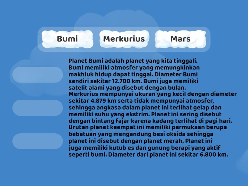 cir ciri planet dalam sistem tata surya - Match up