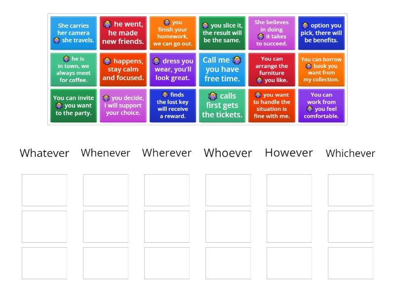 Whatever, whenever, wherever, whoever, however, whichever - Group sort
