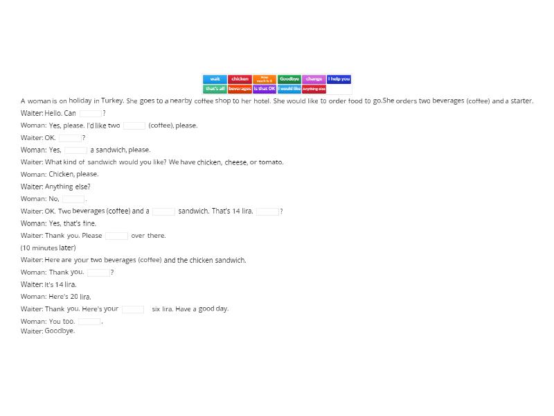 Ordering Food in Turkey - Complete the sentence