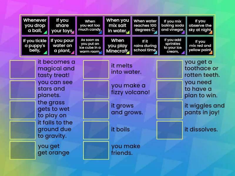 zero conditional: match the conditional clauses to their consequence ...