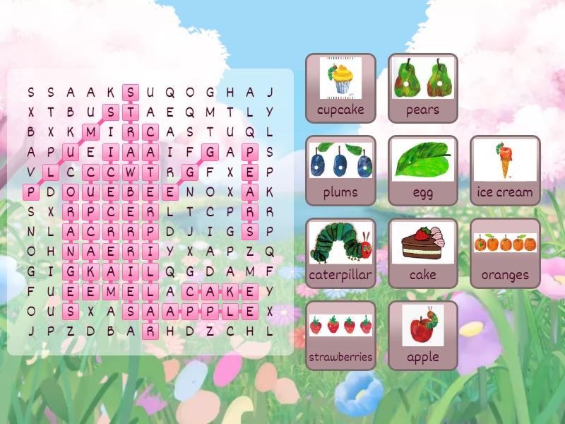 Word search - The Very Hungry Caterpillar - part 1 - MEIE - Caça-palavras