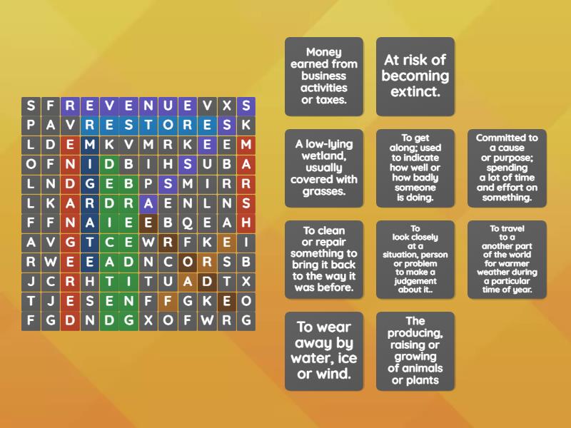 Vocabulary for A Region in Recovery - Wordsearch