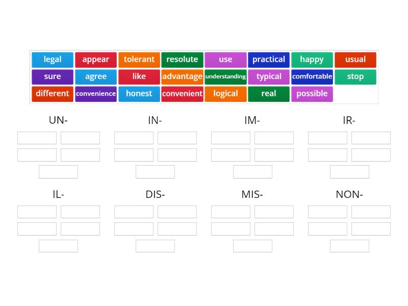 Word Formation (Negative Prefixes) - Group sort