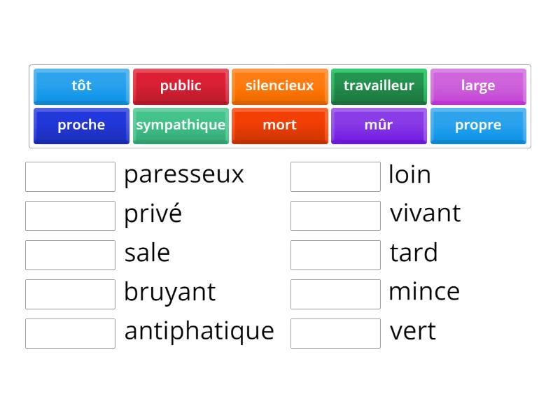 Les adjectifs contraires 2 - Match up