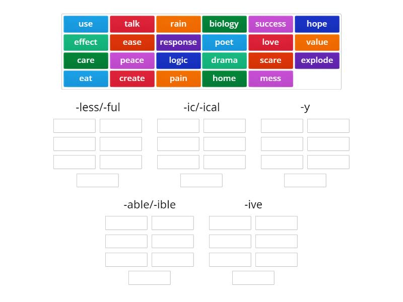 solutions PI 8 adjective suffixes - Group sort