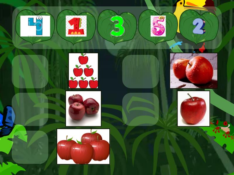 memilih angka yang sesui jumlah gambar apel - Match up