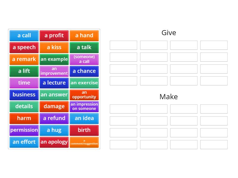Give and make collocations-C1 - Group sort