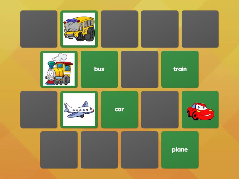 transportation vehicles memory game - Matching pairs