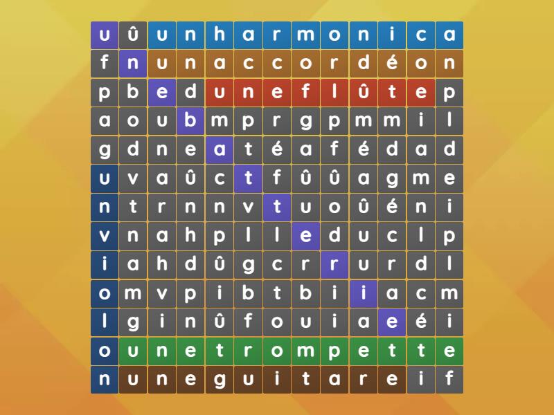 Les instruments de musique - Wordsearch