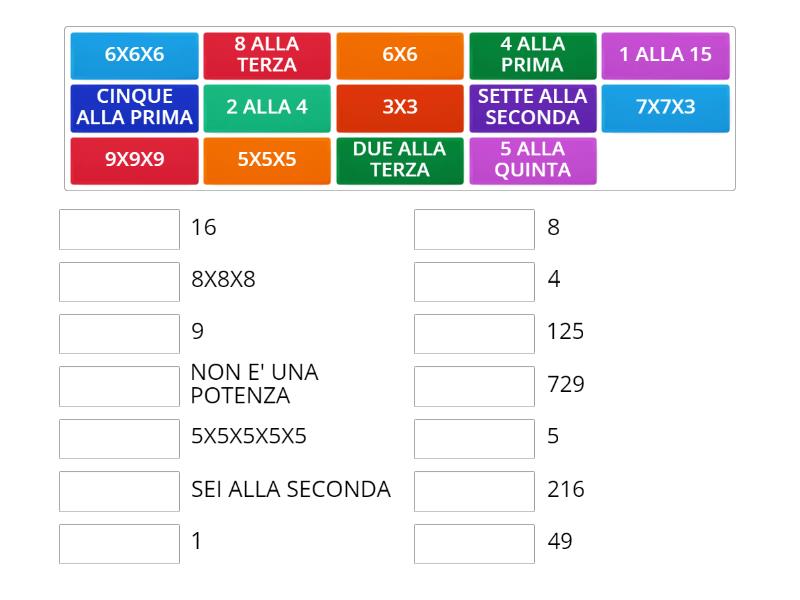 2º gioco: LE POTENZE - Match up