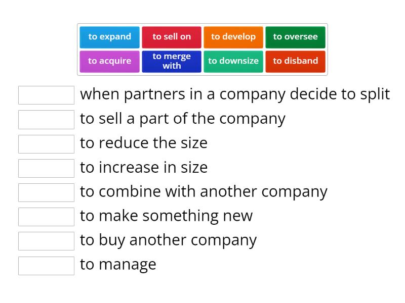 Words for describing corporate transactions - Match up