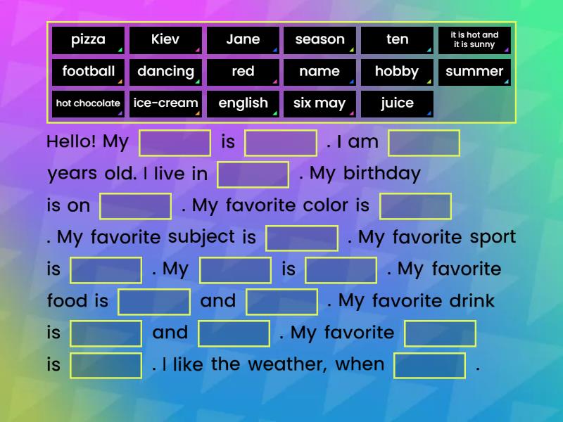 About myself - Complete the sentence