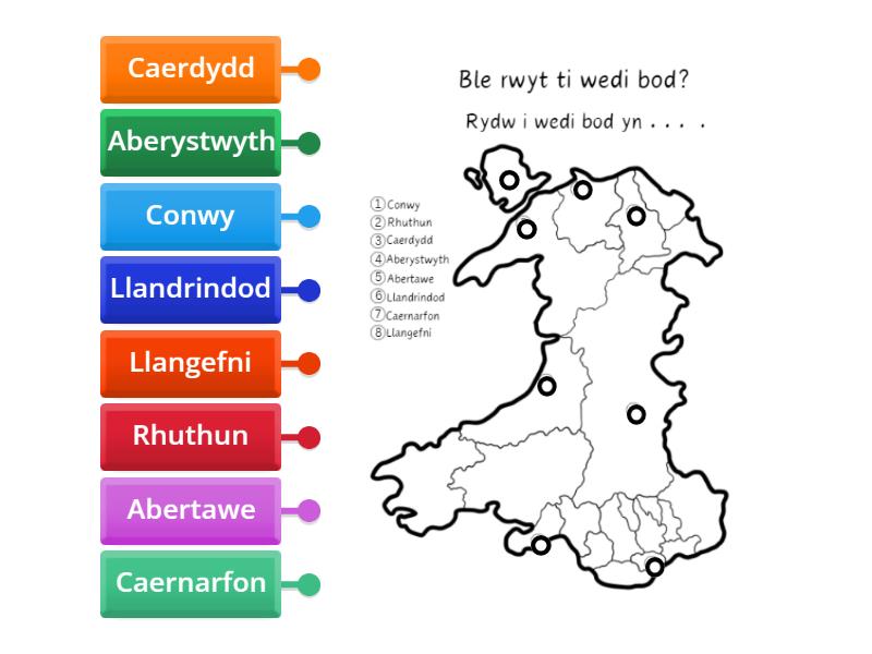 Rydw i wedi bod.....(map o Gymru) - Labelled diagram