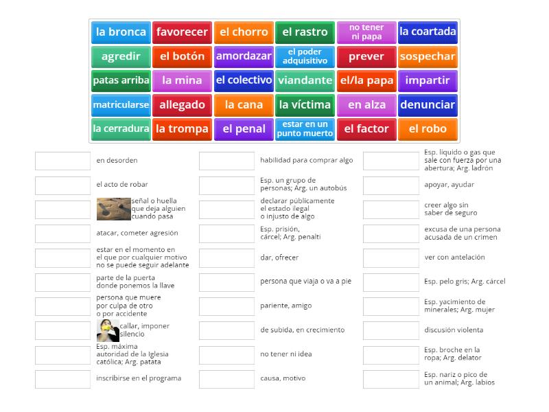 Vocabulario NP 3, unidad 1 I - Match up