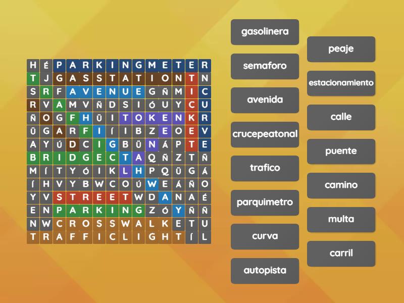 Vocabulario "En la carretera" - Wordsearch