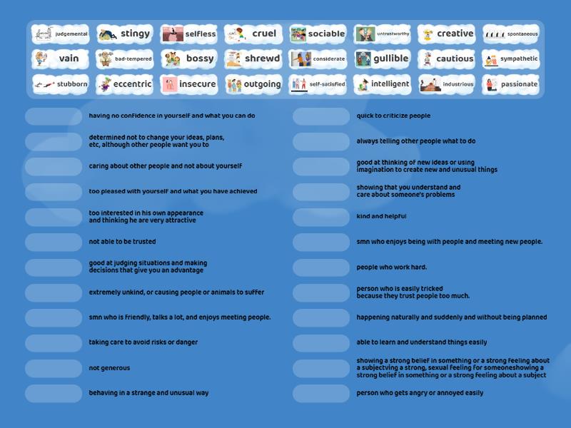 Solutions Upper 1A Personality adjectives - Match up