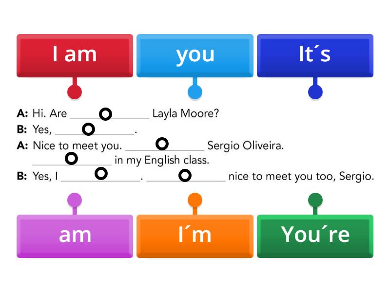 Verb to be short conversation - Diagrama con etiquetas