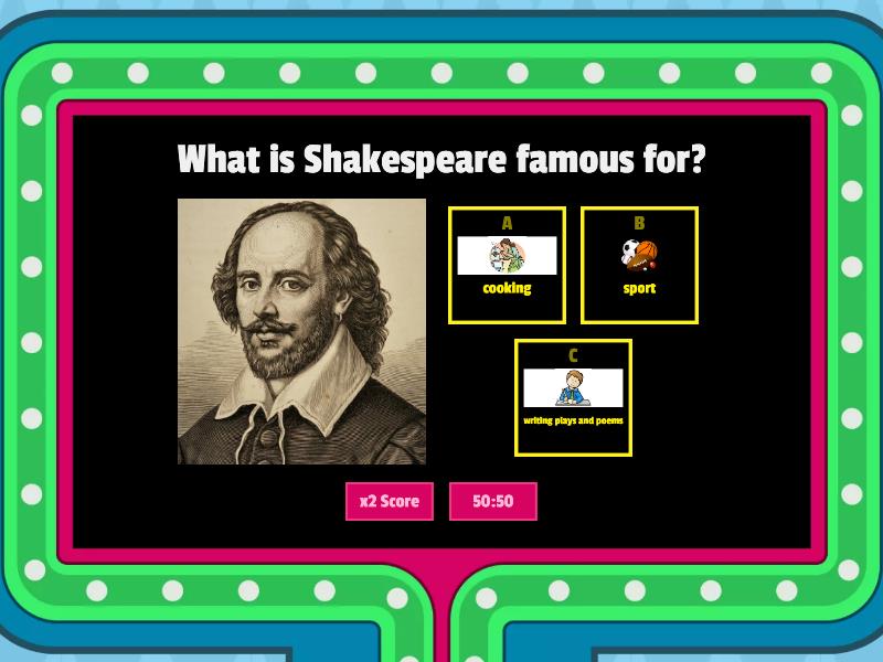 Shakespeare quiz linked to Video - Gameshow quiz