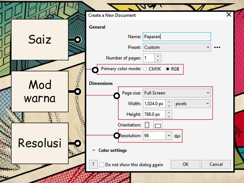 Mod warna, resolusi dan saiz imej dalam perisian grafik vektor ...
