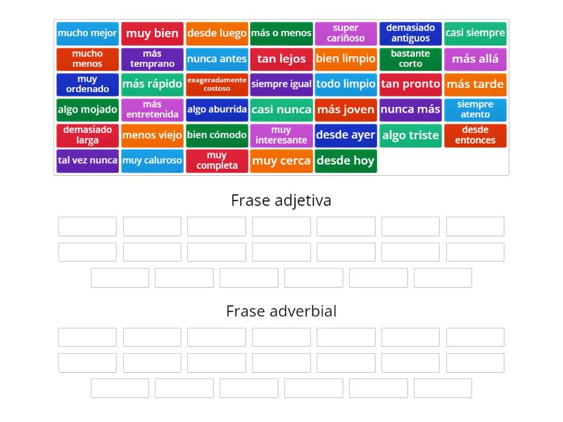 frases adjetivas y frases adverbiales - Group sort