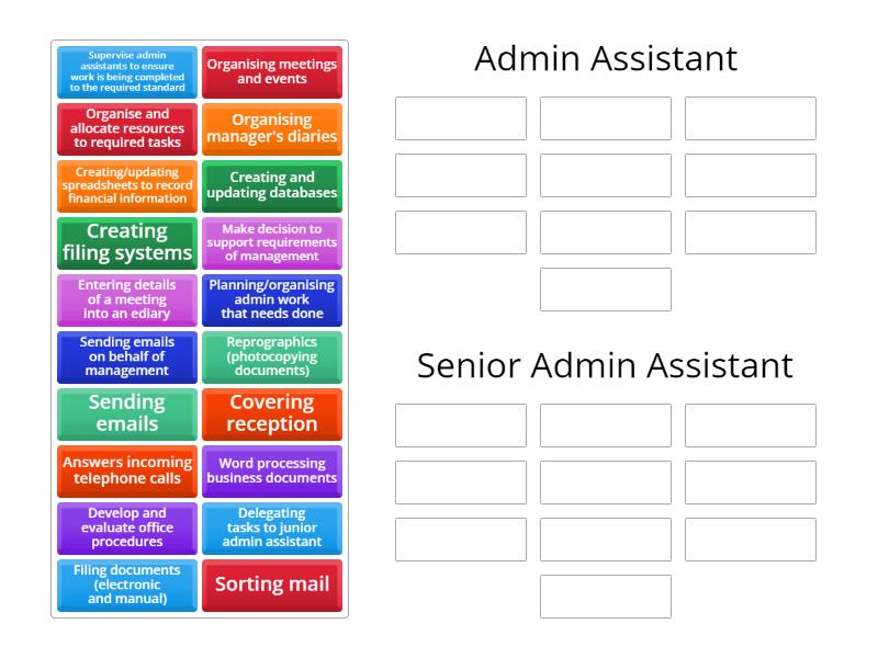 Duties - Admin Assistant Vs Senior Admin Assistant - Group sort