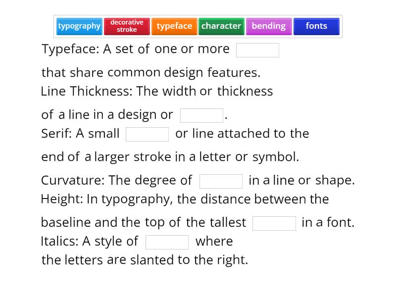 Typeface vocabulary - Complete the sentence
