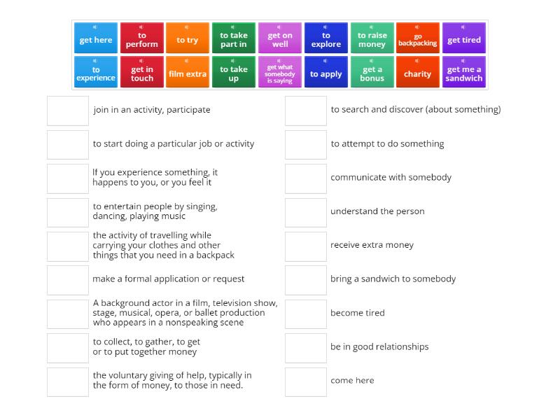 Roadmap B1, unit 3A, vocabulary - Match up