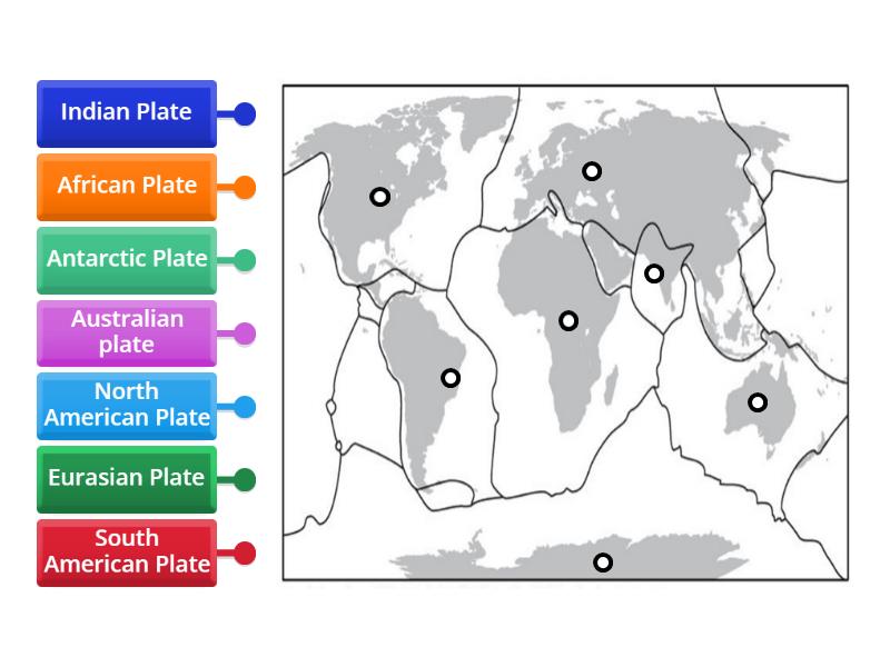 Major continental tectonic plates - Labelled diagram
