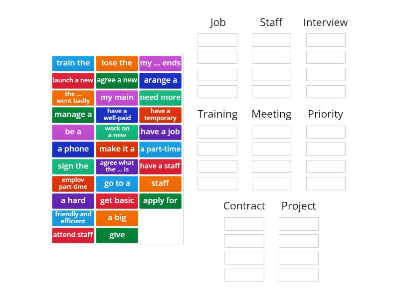 Collocations ( work) - Group sort