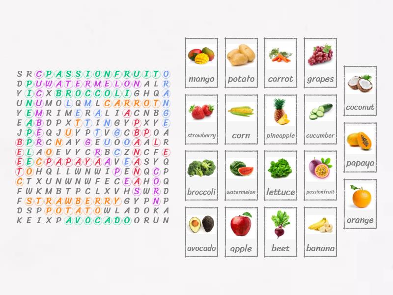 Word search - fruits and vegetables - MEIE - Wordsearch