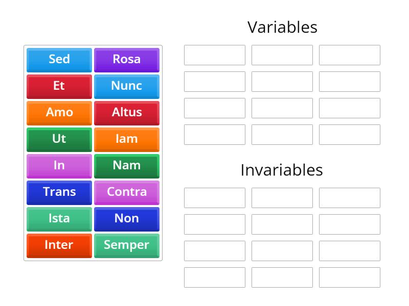 Distincion de Palabras Variables o Invariables (LATÍN) - Ordenar por grupo