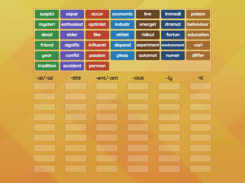 NEW adjective suffixes sorting - Group sort