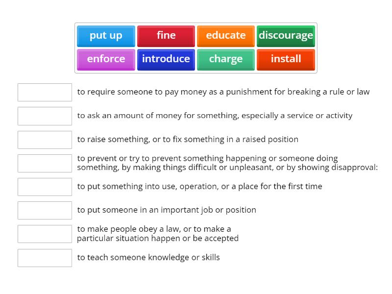 Match the words to the definitions - Match up